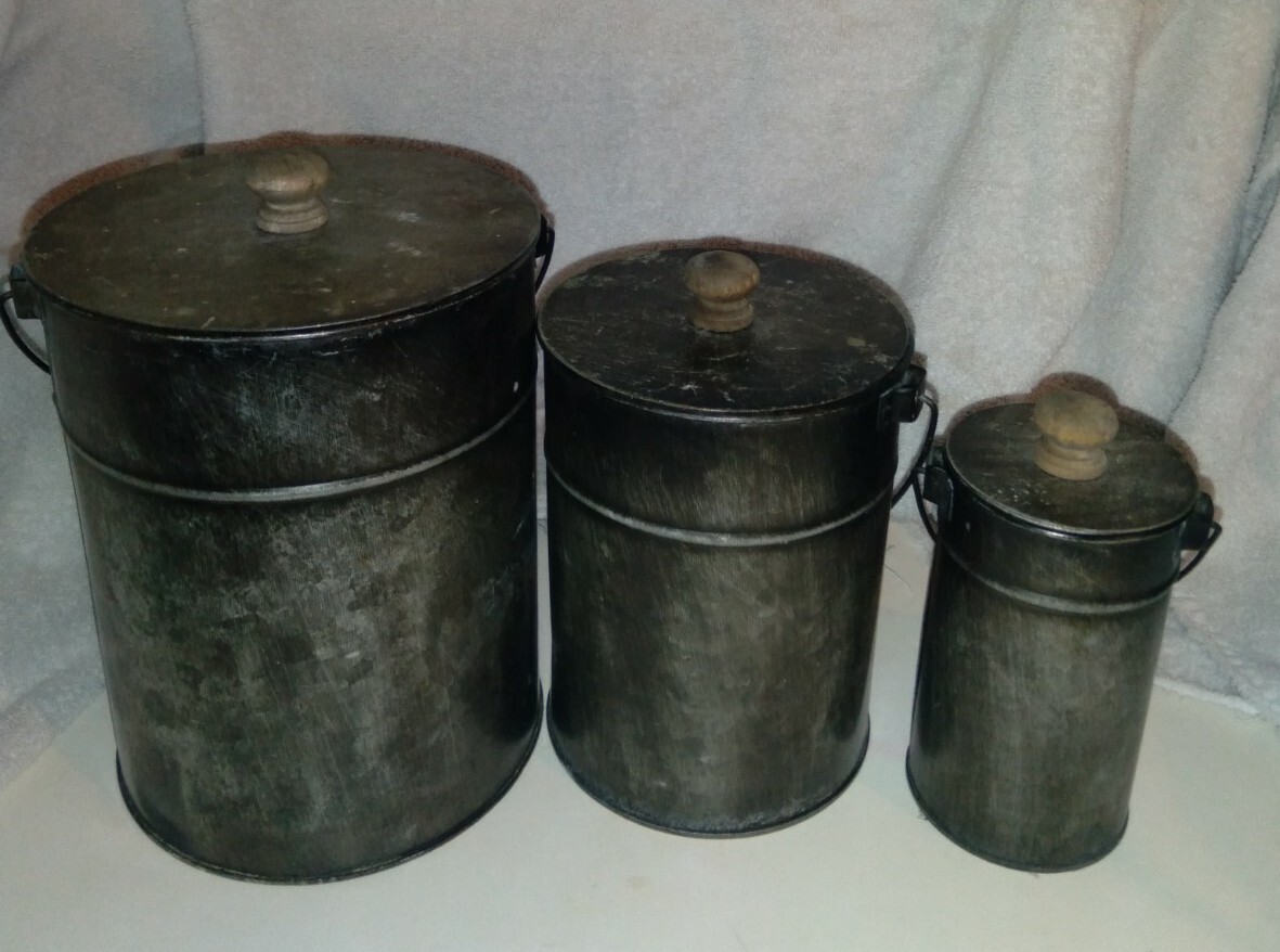Set of 3 Galvanized Canisters Country Living Home Accents Rustic ...
