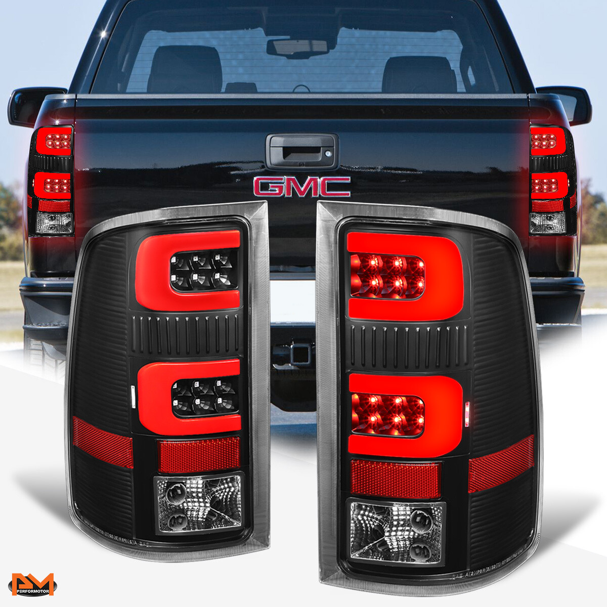 For 07-14 GMC Sierra Red 3D LED C-Bar Tail Light Rear Brake/Reverse ...