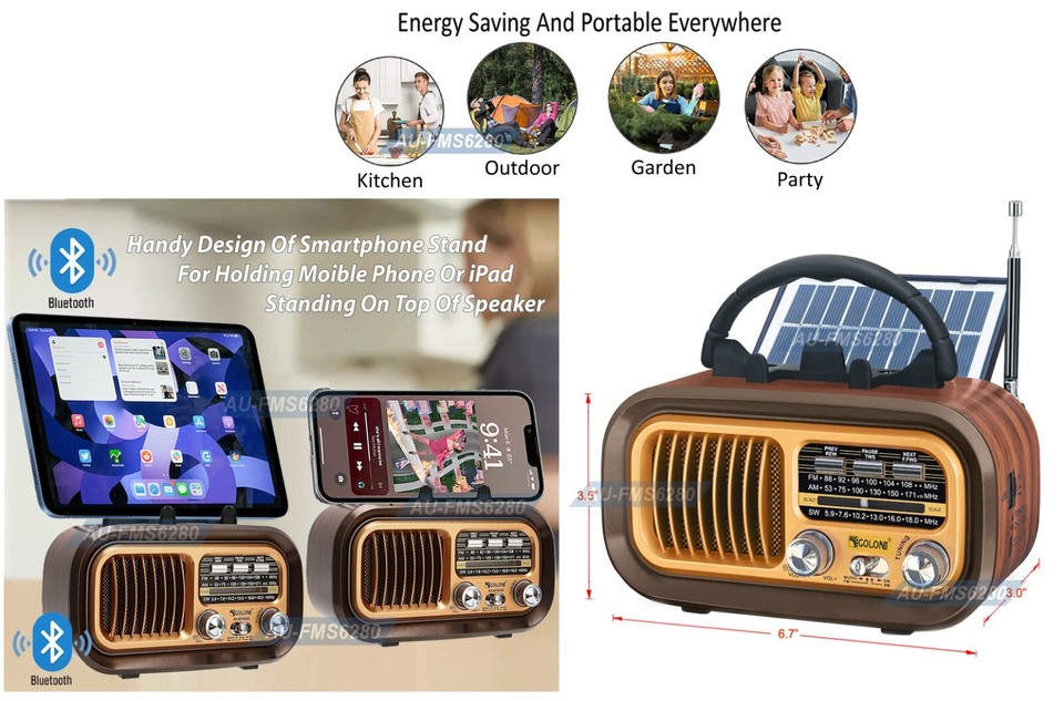 Solar-Powered Shortwave AM/FM Shortwave Radio Bluetooth Speaker MP3 USB ...