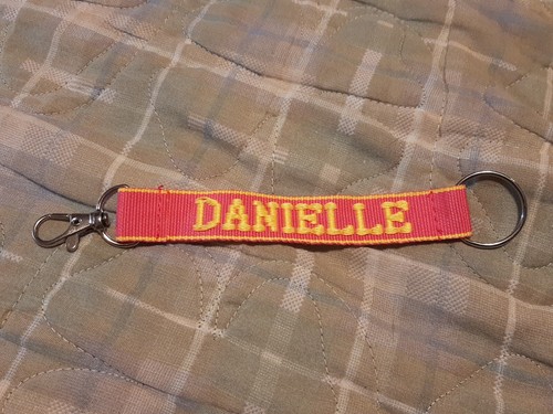 DANIELLE Embroidered Name Strap Key Ring, Keychain with Clasp (PINK) | eBay