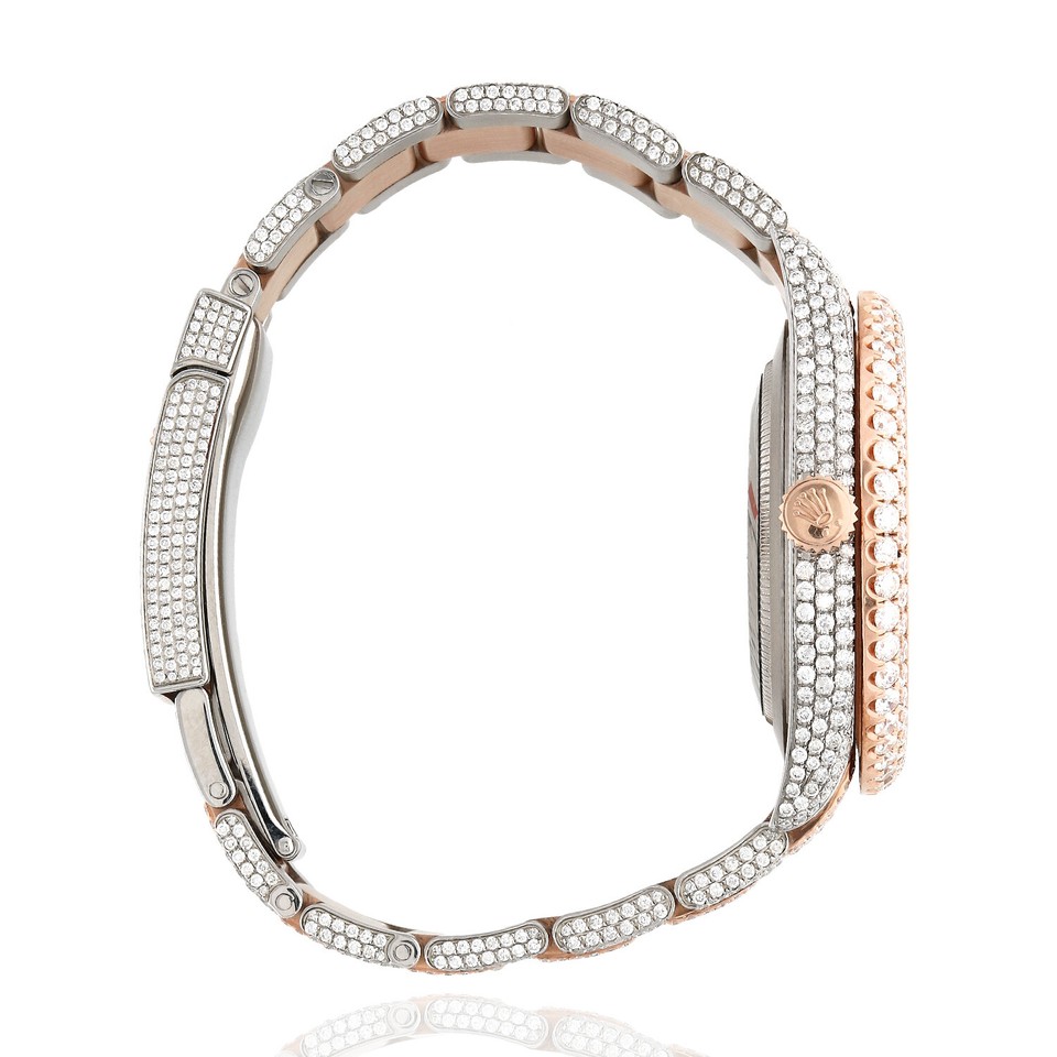 Rolex Datejust Automatic 18K Gold 2-Tone Custom Natural Diamond Pave ...