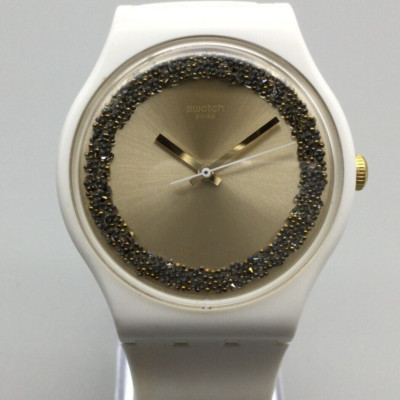 Swatch Sparklelight Watch Women 41mm White Gold Tone Bling Swiss New ...