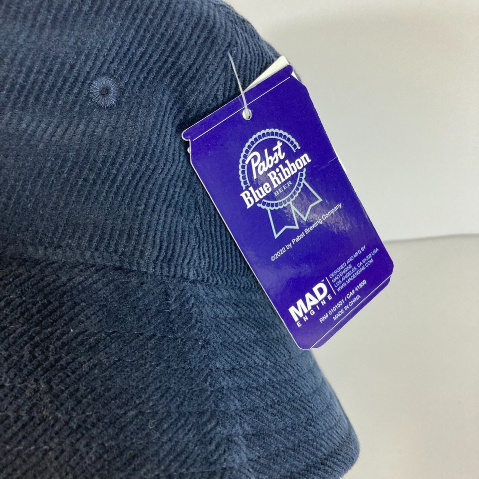 PABST BLUE RIBBON BUCKET HAT corduroy navy blue PBR fisherman cap beer ...