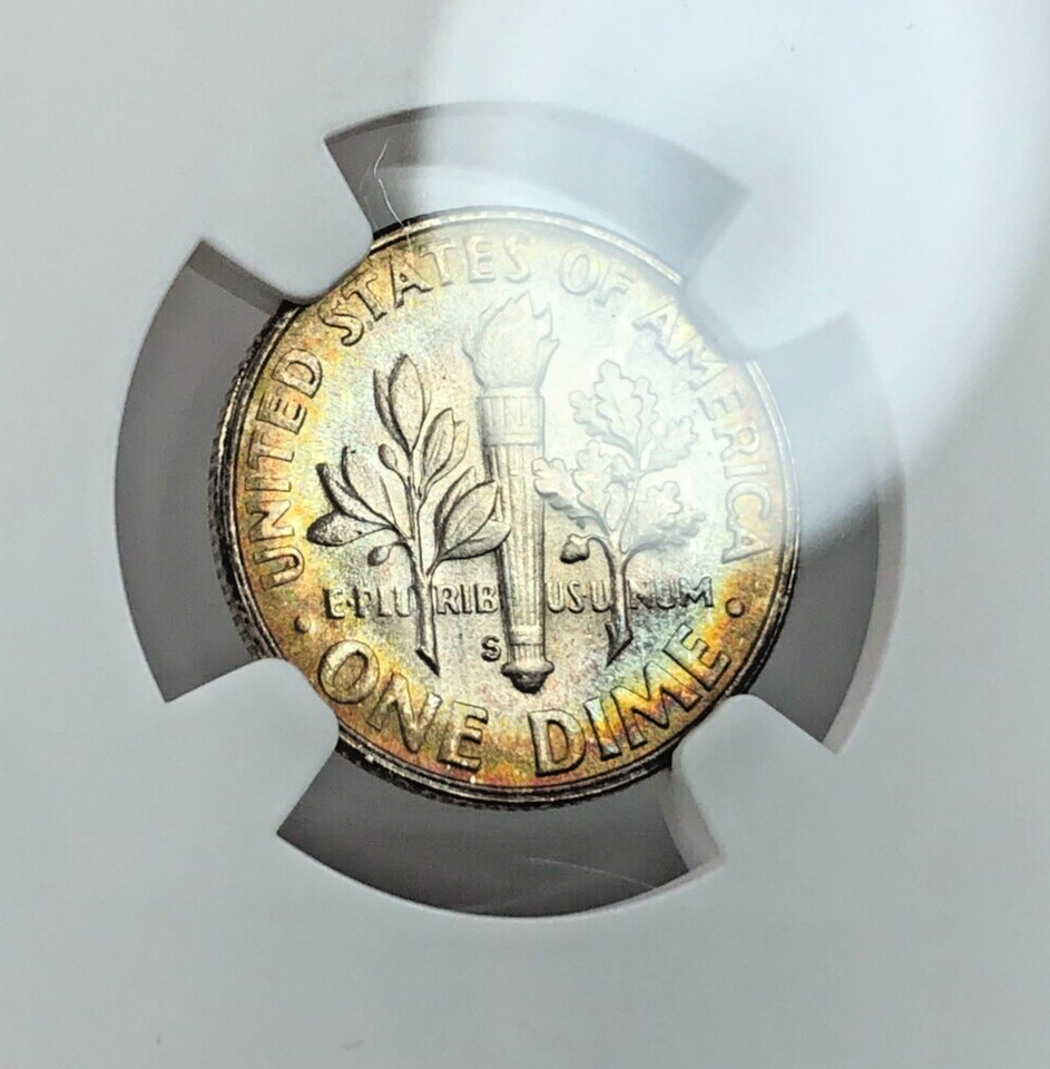 1947-S U.S. 10c Roosevelt Dime Silver Coin ~ NGC MS65 ~ Pretty Toning ...