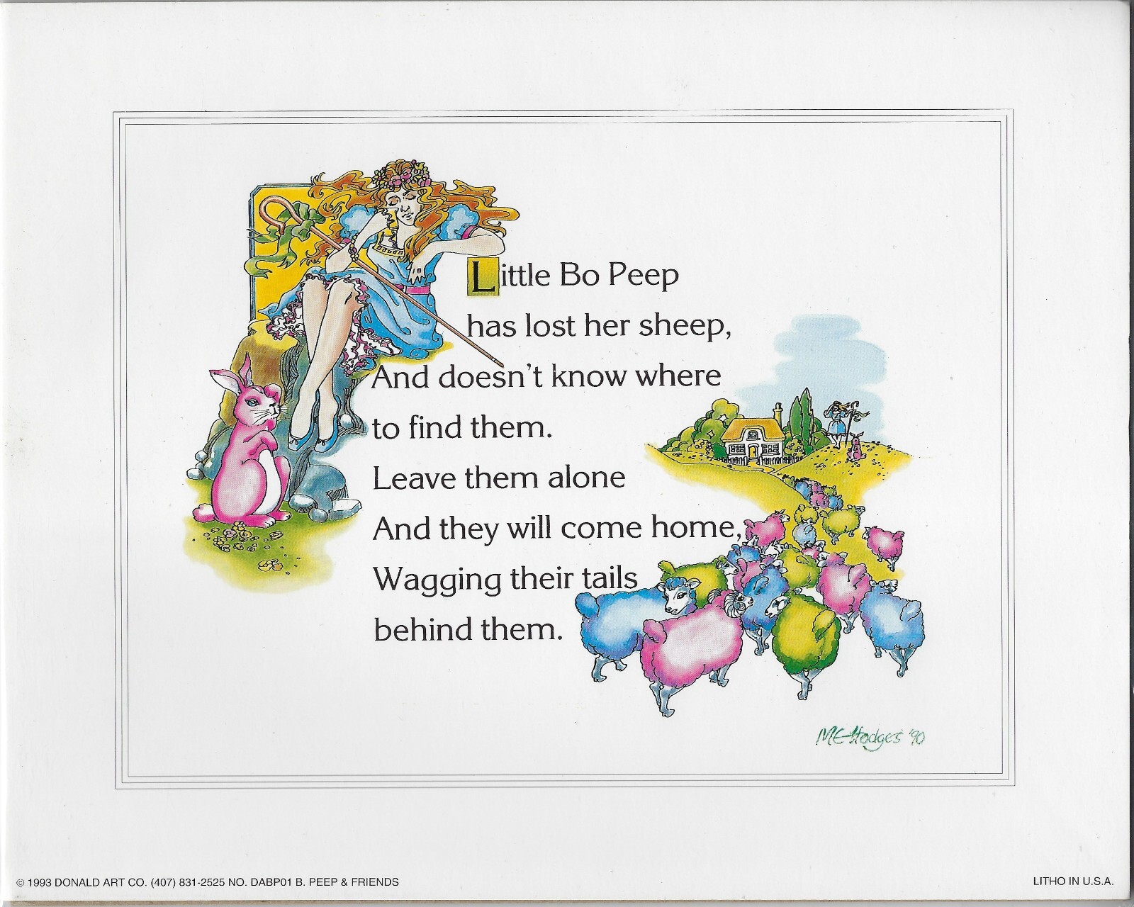 Adorable 8x10 Little Bo Peep Nursery Rhyme Litho Vintage Print M E ...