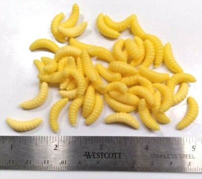 50ct - Yellow .75" Micro Grubs Meal Wax Worms Crappie Walleye Trout Ice ...