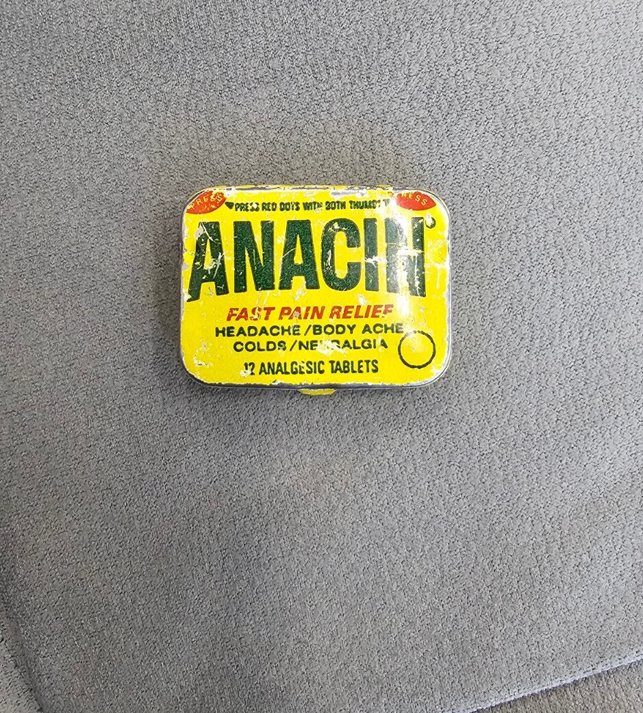vintage anacin tin yellow pain relief box only 12 tablets advertising ...