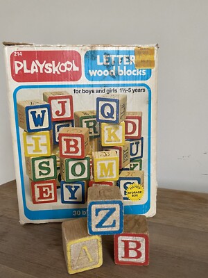 1978 PLAYSKOOL Alphabet Blocks Letter Wood Wooden Blocks 30 In Box ...