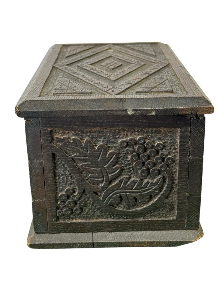 antique pilgrim style oak bible box carved 19th dovetailed carved ...