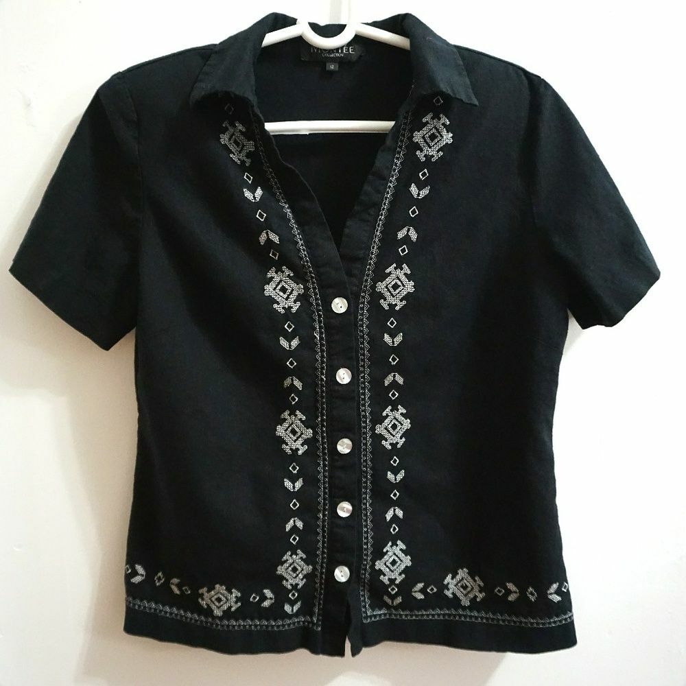 Montee Collection Ramie Embroidered button down - Gem