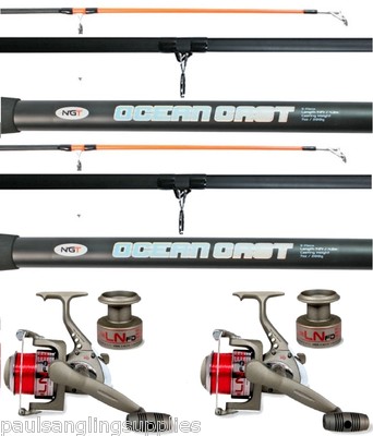 2 x Oceancast 14 ft Beach Rods Beach Caster Surf Rods & Ocean Reels Sea ...