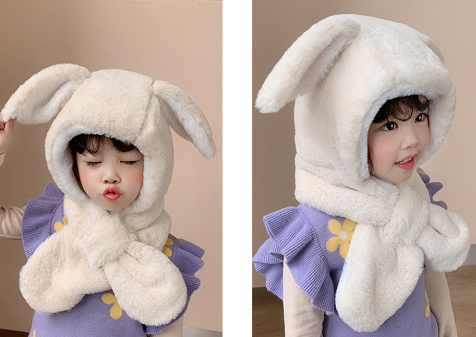 kids Girls Faux Fur Rabbit Ear Animal Trapper Hat with Scarf Snood ...