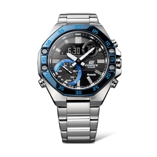Casio Edifice Blue Dial Silver Stainless Steel Strap Men Watch ECB-10DB ...