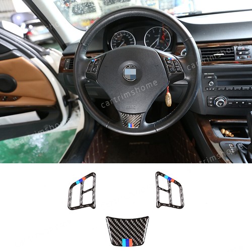 3*Real Soft Carbon Fiber Steering Wheel Cover For 2005-2012 BMW 3 ...