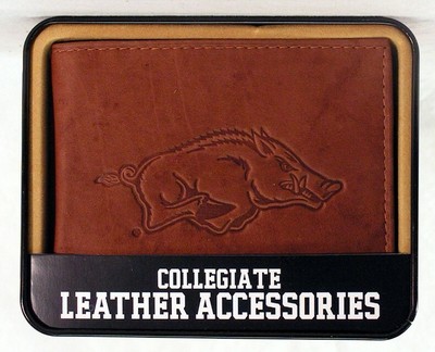Arkansas Razorbacks Embossed Leather Billfold Wallet NEW in Gift Tin | eBay