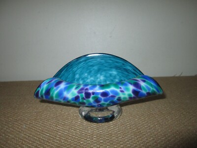 Signed David DAVE SMITH Blowing Sands Art Glass Blue Green Art Glass ...