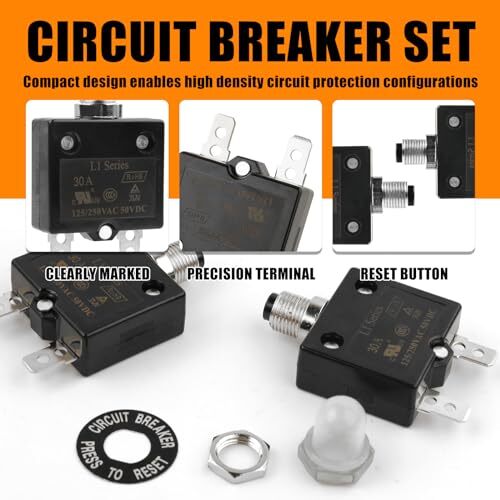 10A Manual Reset Button Circuit Breaker 2 Pack 125/250V AC 50V DC ...