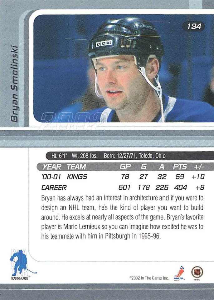 2001 Be a Player Signature Series #134 Bryan Smolinski Los Angeles ...