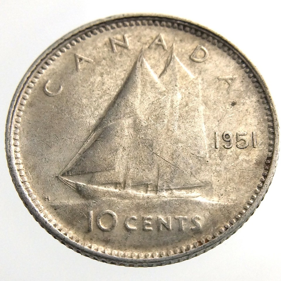 1951 Canada 10 Cents Silver Dime Circulated George VI Ten Cent Coin ...