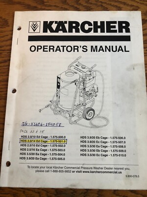 Karcher Pressure Washer HDS Operators Service Instruction Manual Parts ...