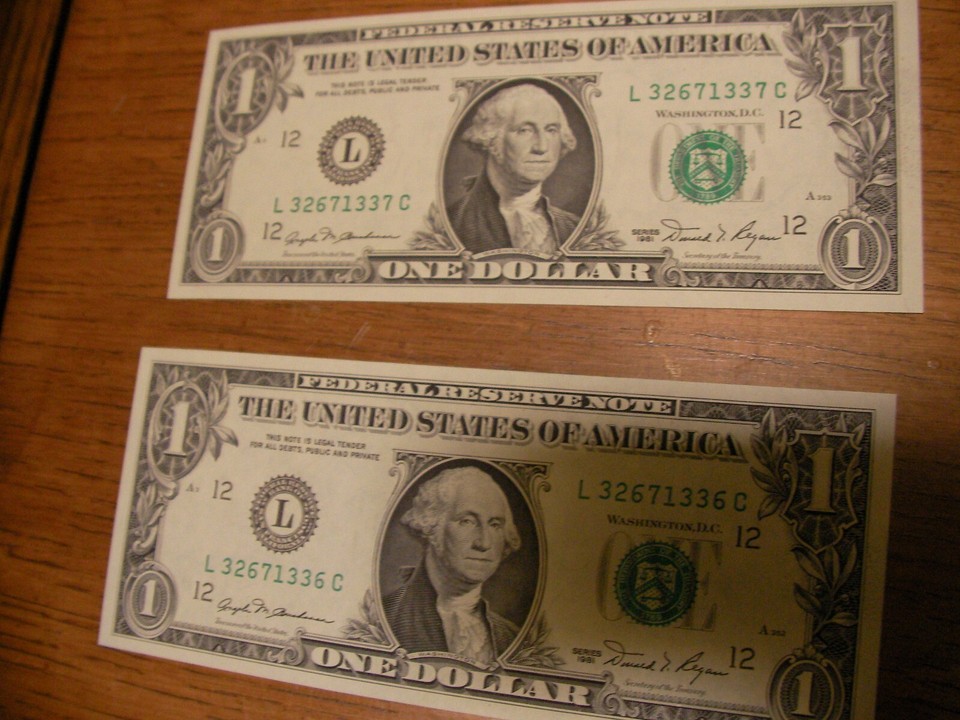3 Fancy US Federal Reserve Currency $ 1 Dollar Note Rare Repeater ...
