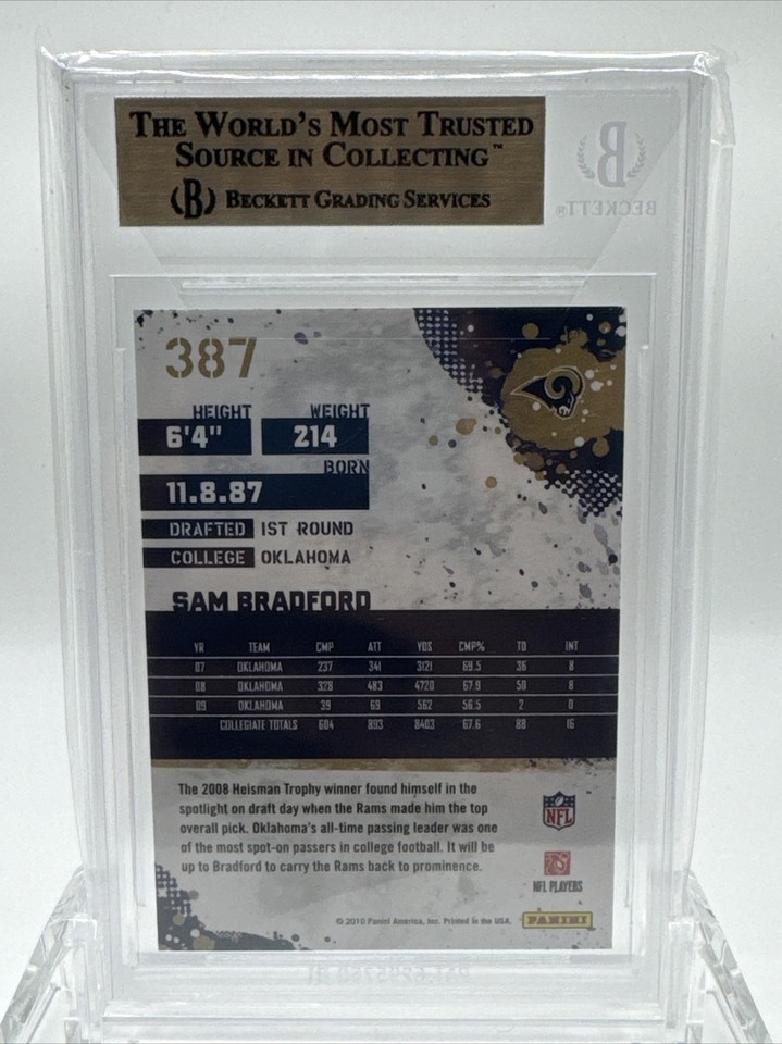 2010 Score Sam Bradford Rookie RC #387 BGS 9.5 Gem Mint Rams | eBay