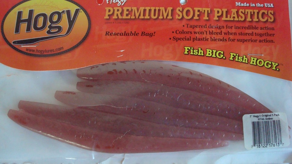 HOGY 7" PREMIUM SOFT BAIT PLASTICS LURE "AMBER" STRIPERS BLUEFISH 5pk ...