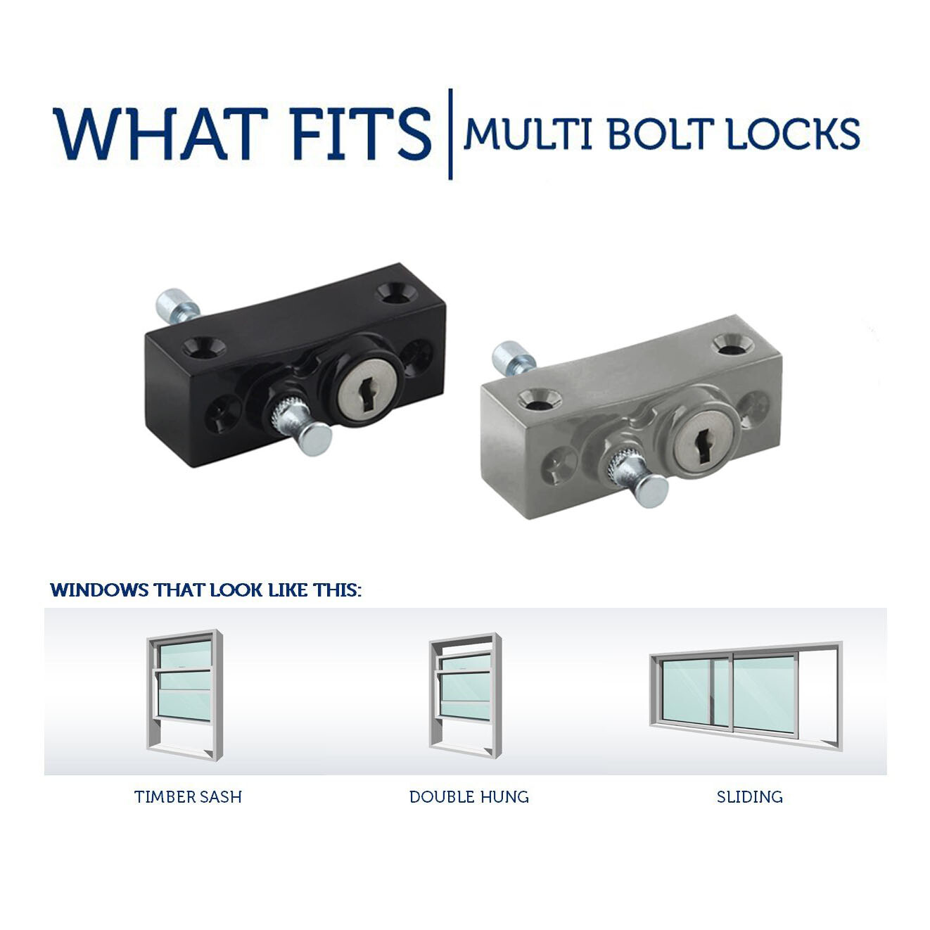 Multi Bolt Window Lock Black Silver 4 Pack with 4 Keys 3 Bolt Styles AU ...