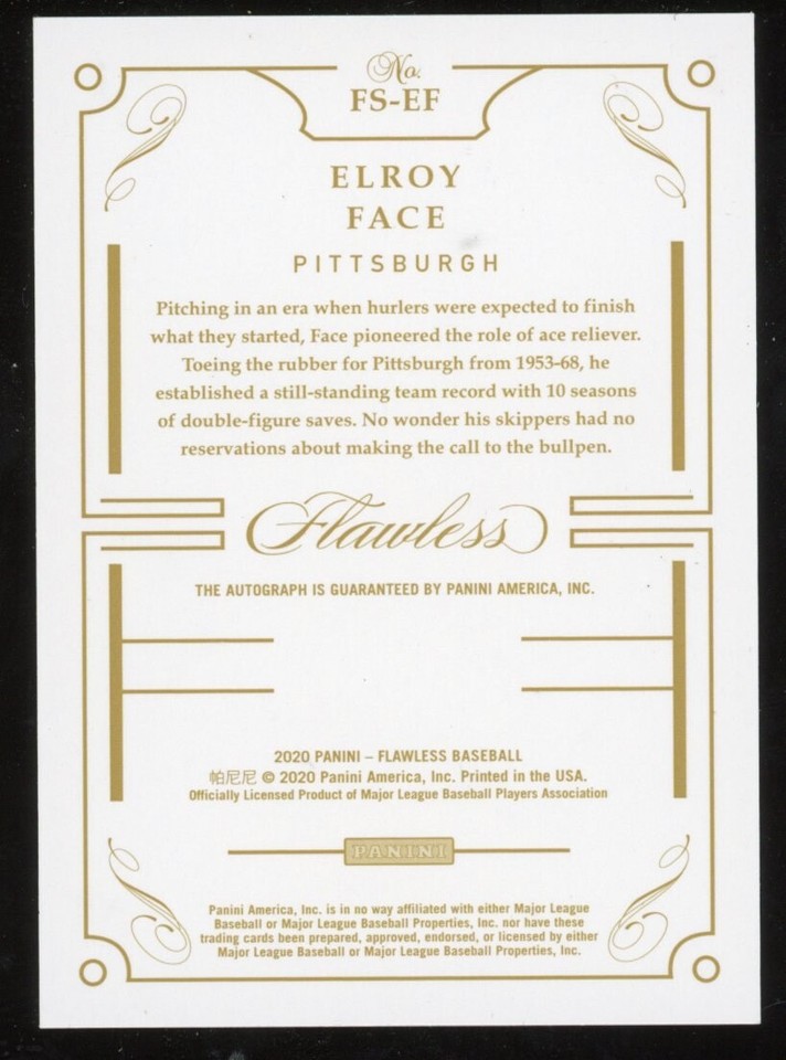 Elroy Face 2020 Panini Flawless Auto #d /15 Ruby Parallel Pittsburgh ...