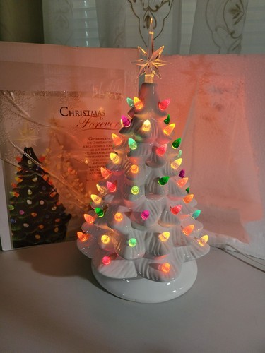 Christmas is Forever Lighted Tabletop Ceramic Xmas 14-Inch White Tree ...