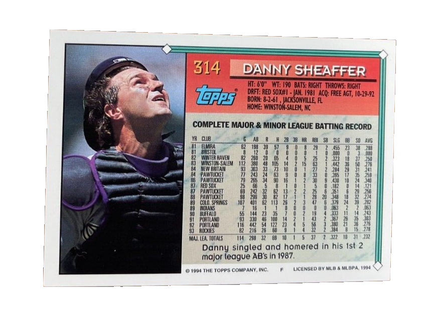 1994 TOPPS Card # 314 Danny Sheaffer - Colorado Rockies | eBay