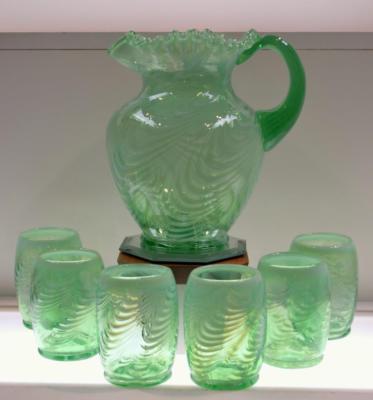 FENTON WATER SET Green Opalescent Spiral Drapery 7 piece set 2007GO ...