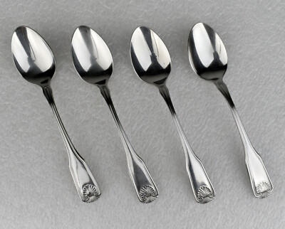 FOUR Reed & Barton Rebacraft SANIBEL Stainless Teaspoons Flatware Shell ...