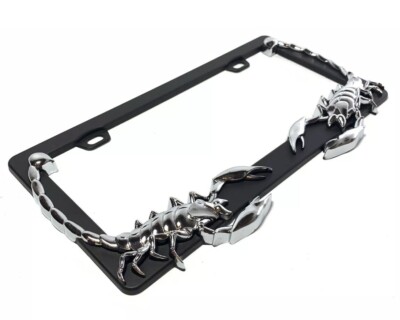 Black and Chrome Metal 3D Scorpion License Plate Frame (Universal Heavy ...