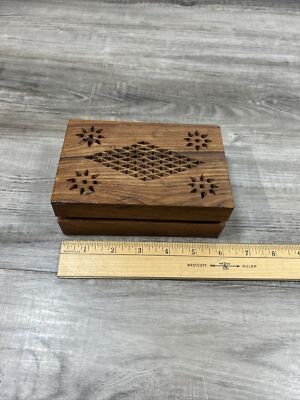 Vintage Hand Crafted Wooden Hinged Keepsake Carved Jewelry Trinket Box ...