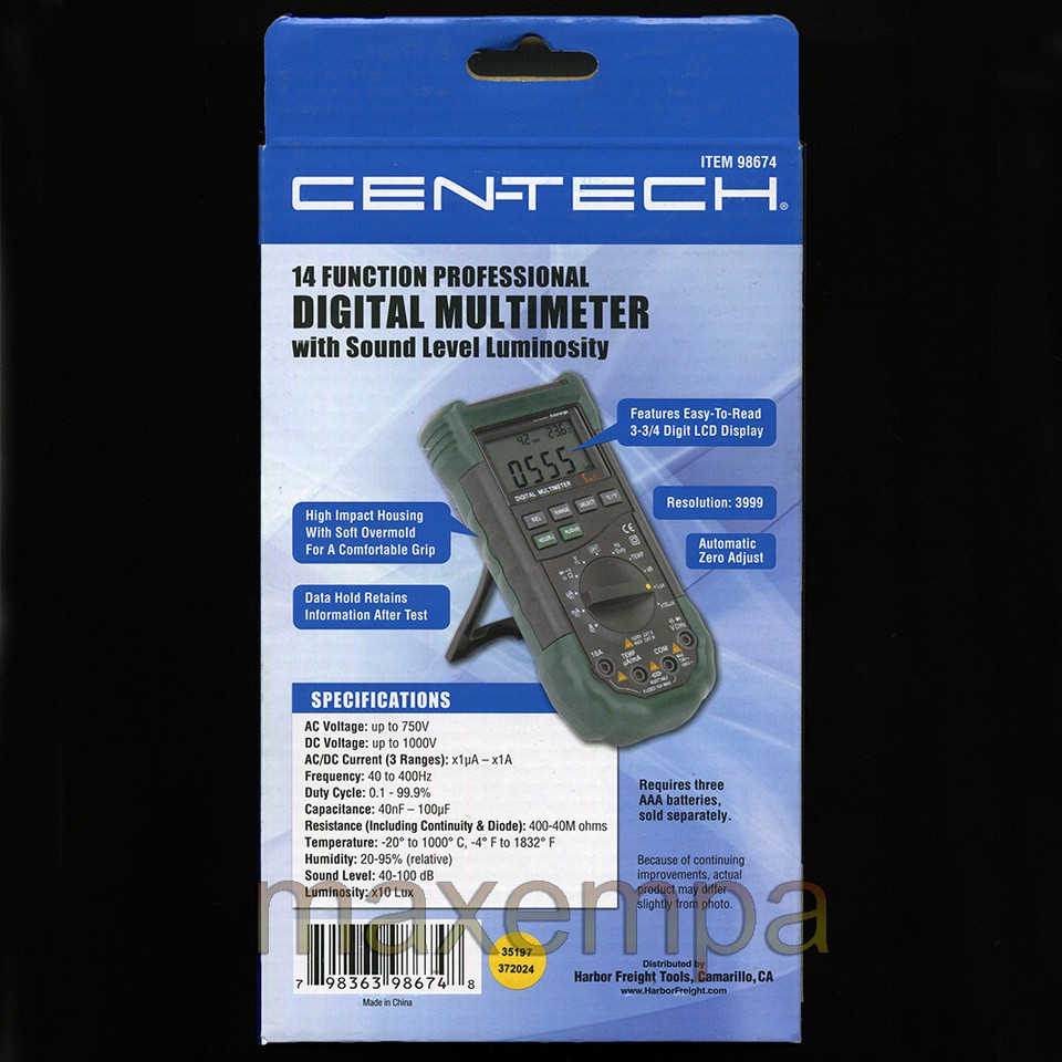 CEN-TECH 14 Function Professional Digital Multimeter with Sound Level ...