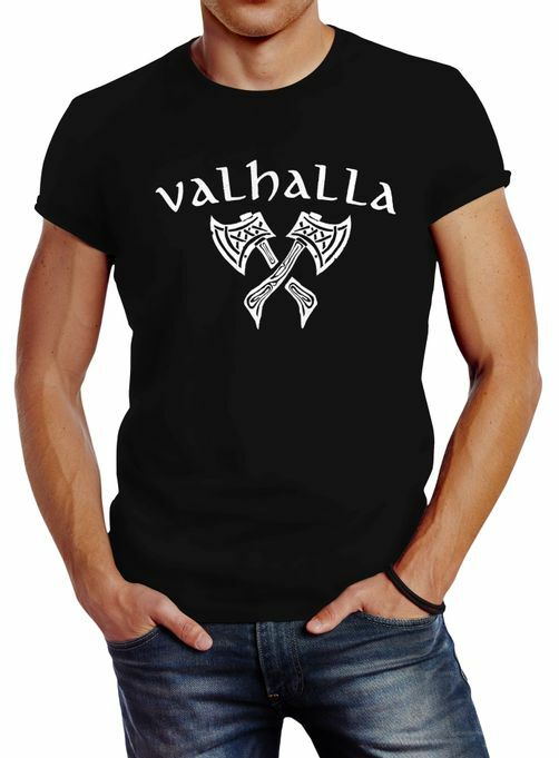 Herren T-Shirt Valhalla Axt nordische Mythologie Wikinger Krieger ...