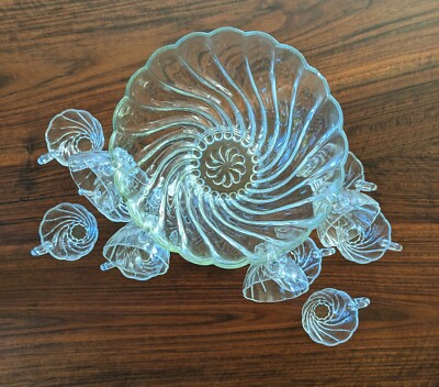 Vintage Hazel-Atlas Glass 15 PC Set Swirl Colonial Crystal Punch Set ...