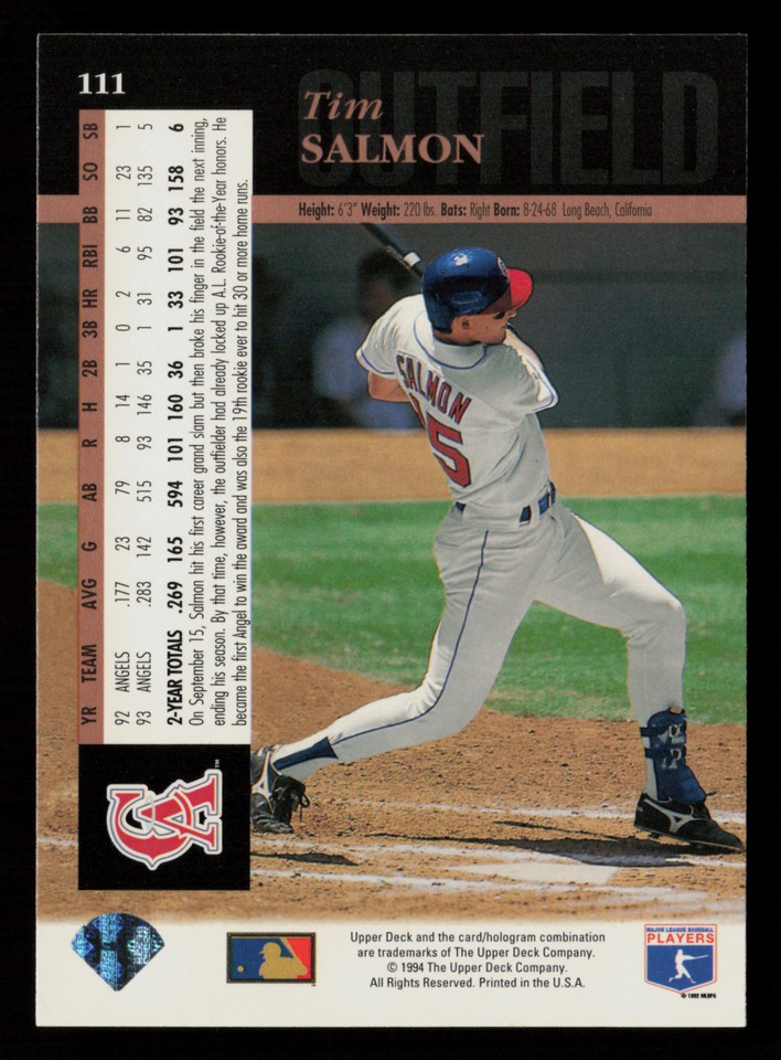 1994 Upper Deck Tim Salmon #111 California Angels Baseball Card | eBay