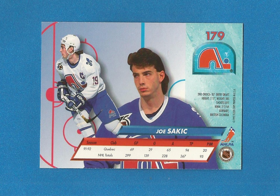 Joe Sakic HOF 1992-93 Fleer Ultra NHL Hockey #179 (MINT) Quebec ...