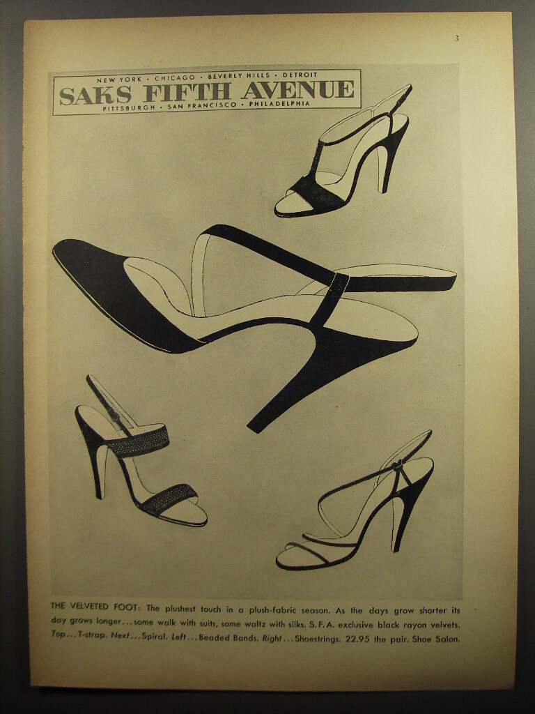 1952 Saks Fifth Avenue Shoes Ad - The velveted foot | eBay