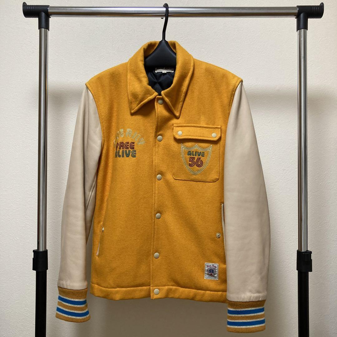 Vintage Yellow Wool Stadium Jacket, Wool & Leather, S… - Gem