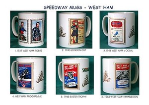 SPEEDWAY.WEST HAM.RETRO SPEEDWAY PROGRAMME MUGS.6 DESIGNS.1937-1968.NEW ...
