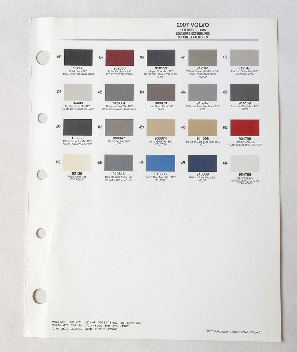Volvo Paint Color Chart