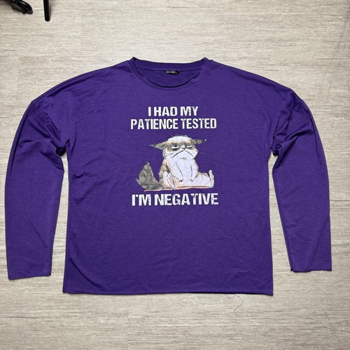Grumpy Cat Women's Sweater Funny Kitty XL Purple Pullover Relaxed Fit ...
