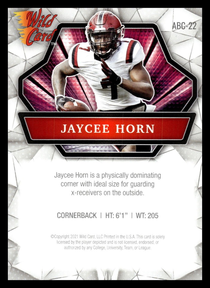 2021 Wild Card Alumination #ABC-22 Jaycee Horn Red | eBay