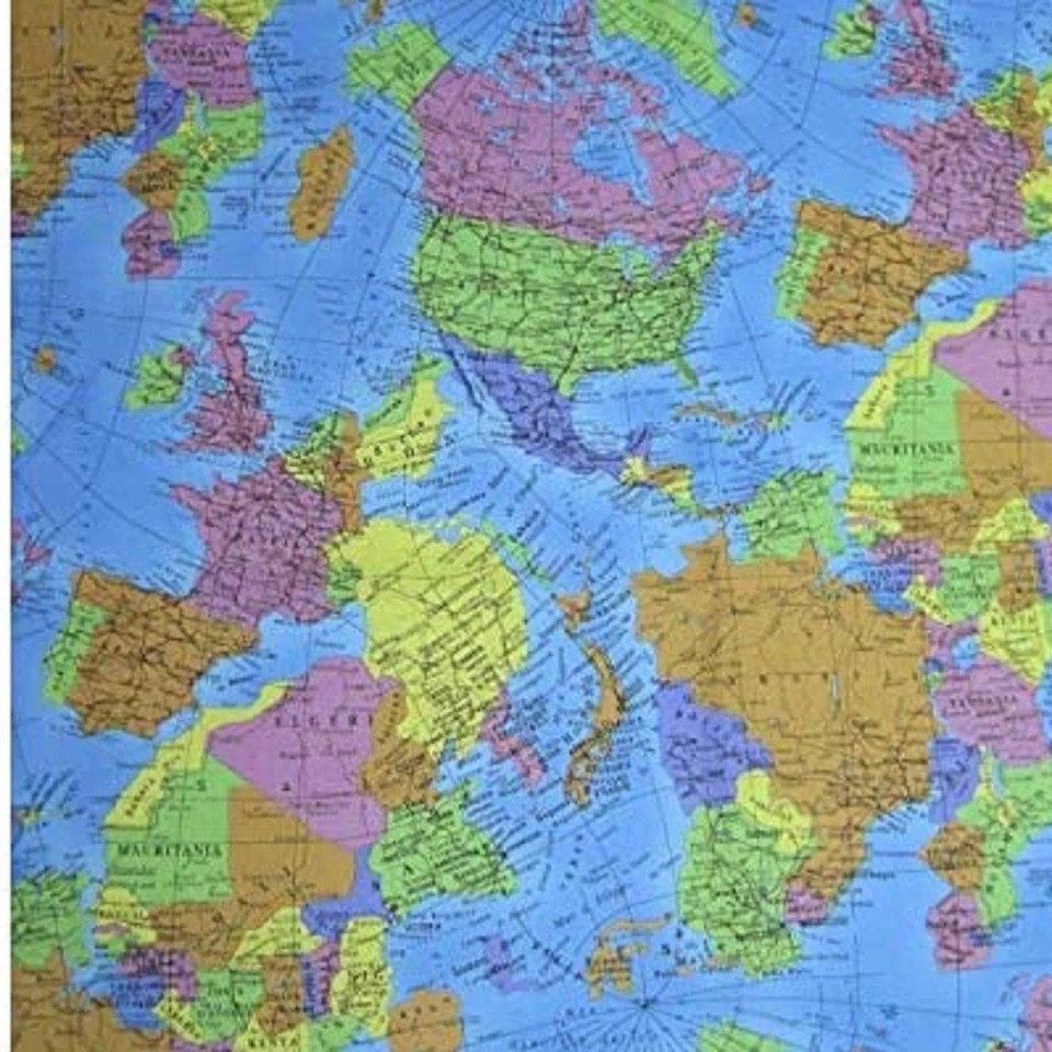 Cotton Fabric Little Johnny Extra Wide Retro Globe Map Kids craft ...