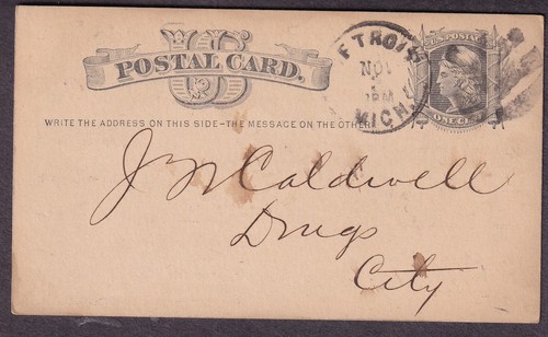 1877 postal card Swift & Dodds druggists Detroit white lead/glycerine ...