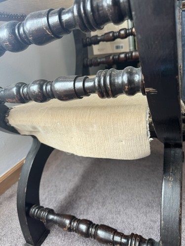 Vintage Spanish Revival Savonarola / Curule Chair Cream Fabric Nail ...