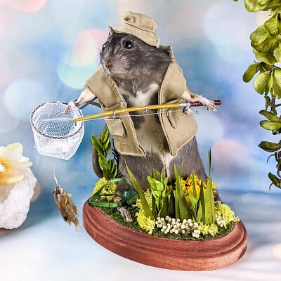 H50b Redneck Rat Hunter Fishing Display Taxidermy Anthropomorphic ...